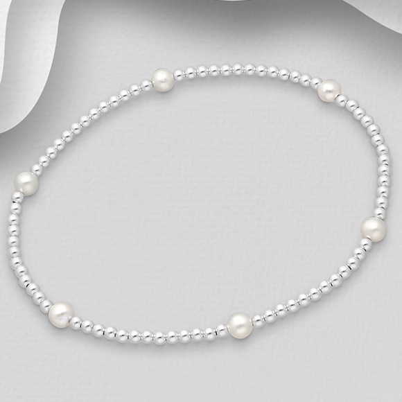 Jewelry | New 925 Sterling Silver Elastic Bracelet Beaded With Fresh ...